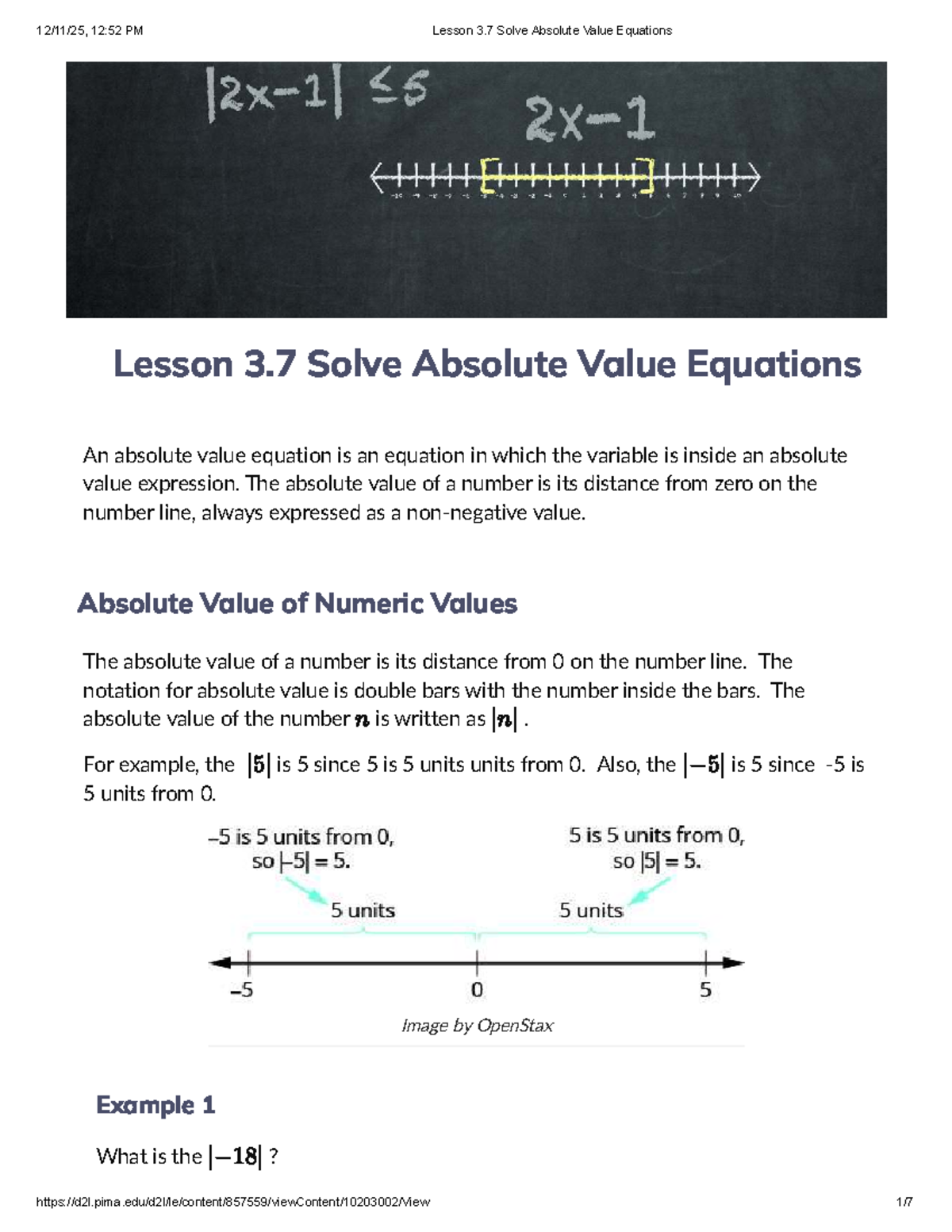 Lesson 3.7: Solve Absolute Value Equations - Studocu