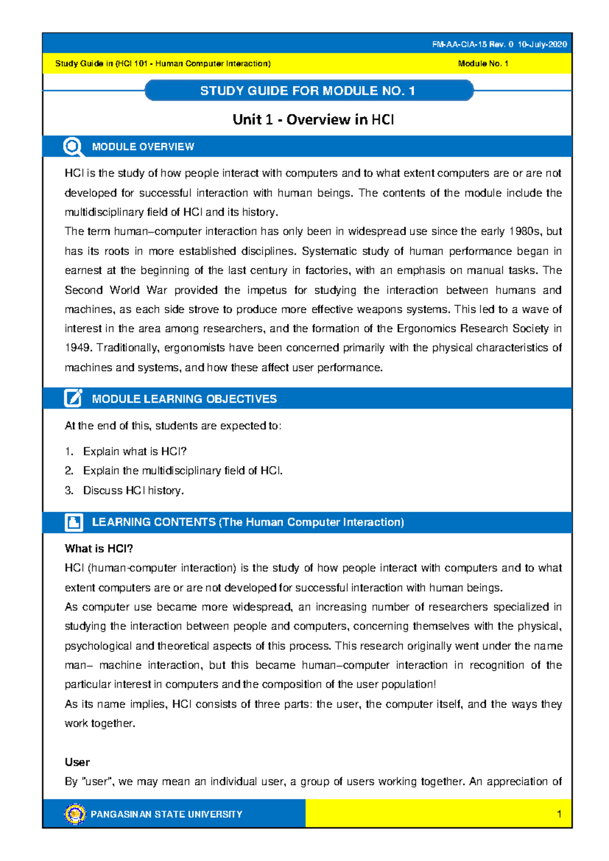 HCI-101 Study Guide: Module 1 - Overview of Human-Computer Interaction ...