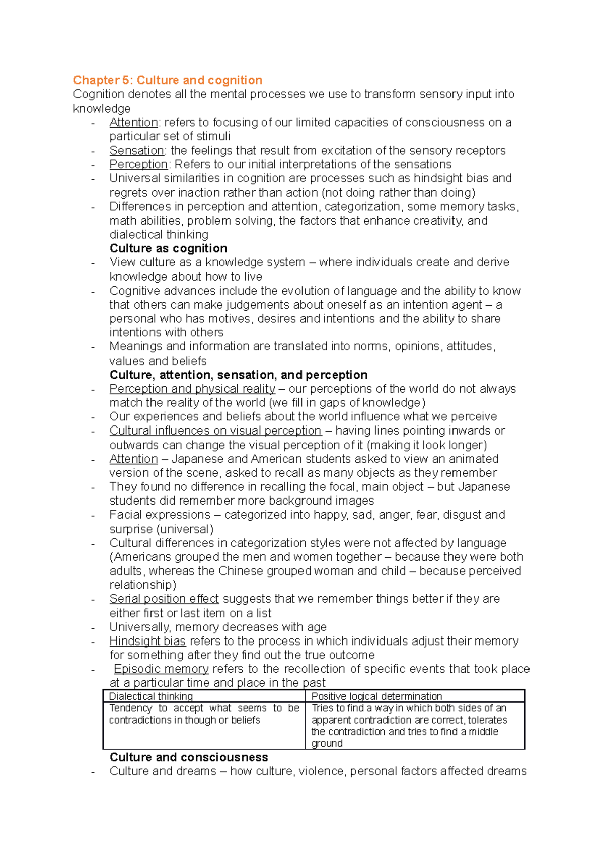 Chapter 5 - Summary Culture and Psychology - Chapter 5: Culture and ...