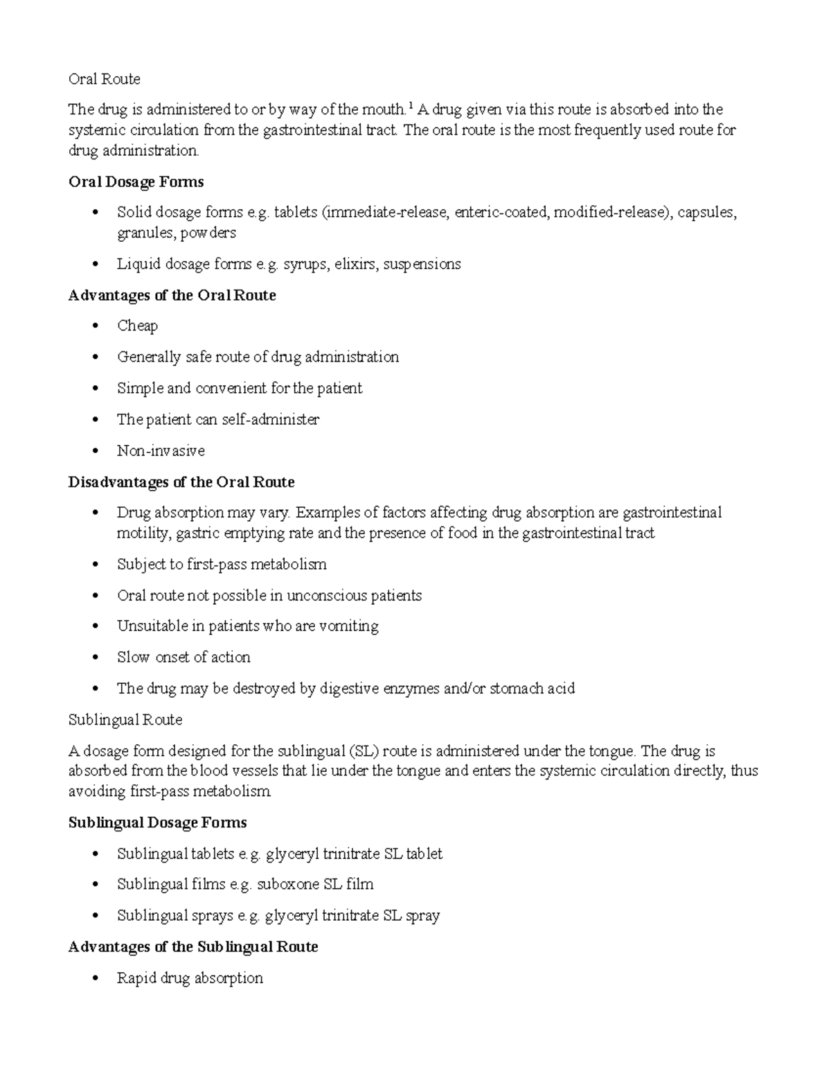 Routes of Drug Administration: Oral, Sublingual, Buccal, and More - Studocu