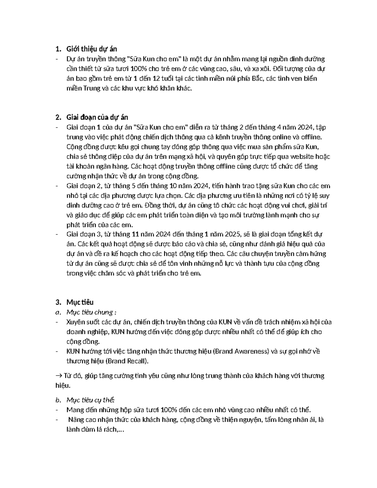 Chiến dịch "Sữa Kun cho em": Dinh dưỡng cho trẻ em vùng cao - Studocu