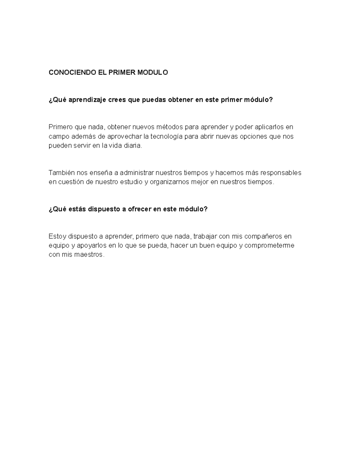Conociendo el Primer Módulo: Aprendizaje y Responsabilidad - Studocu