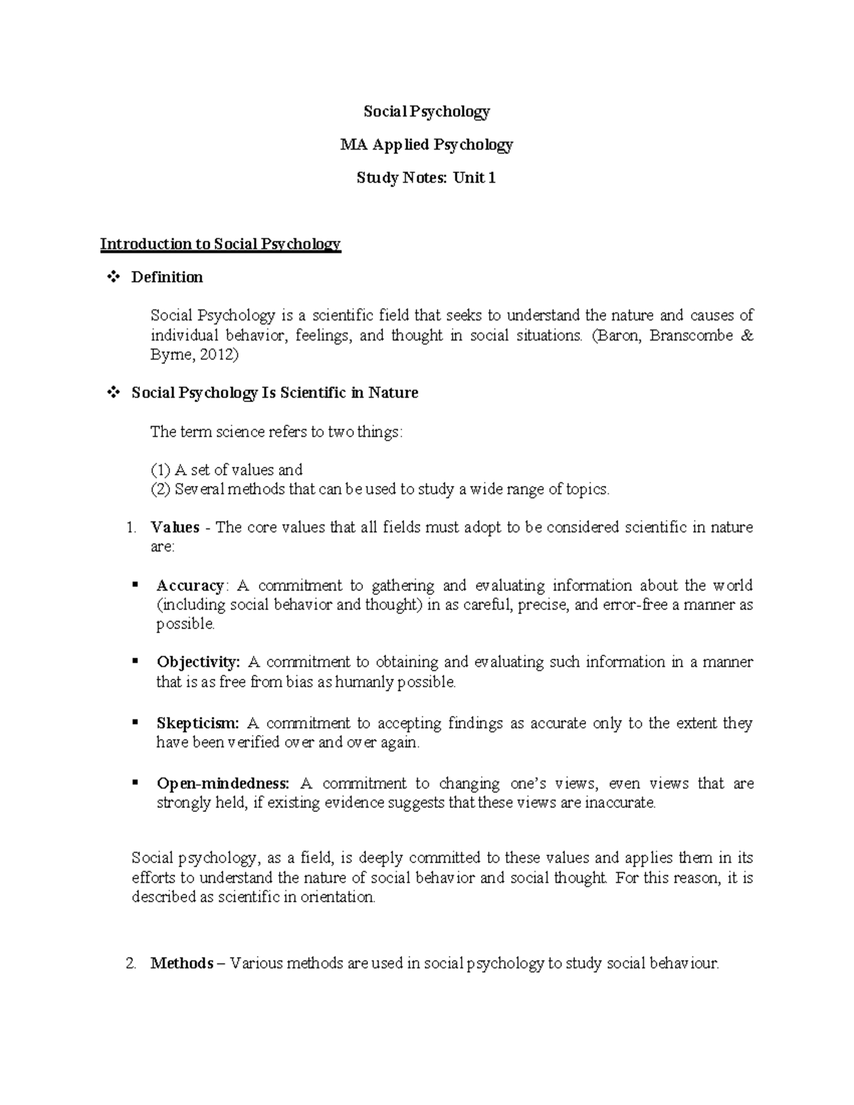 Social Psychology MA Study Notes: Unit 1 - Introduction to Social ...