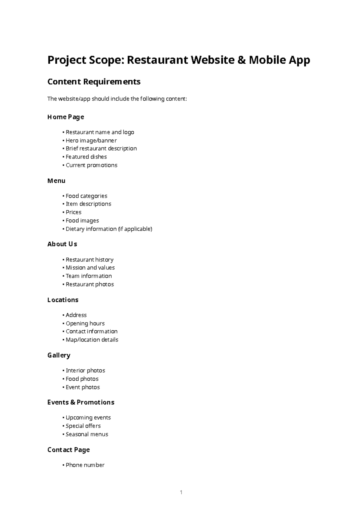 Restaurant Website & Mobile App Scope: Content & Functionality ...