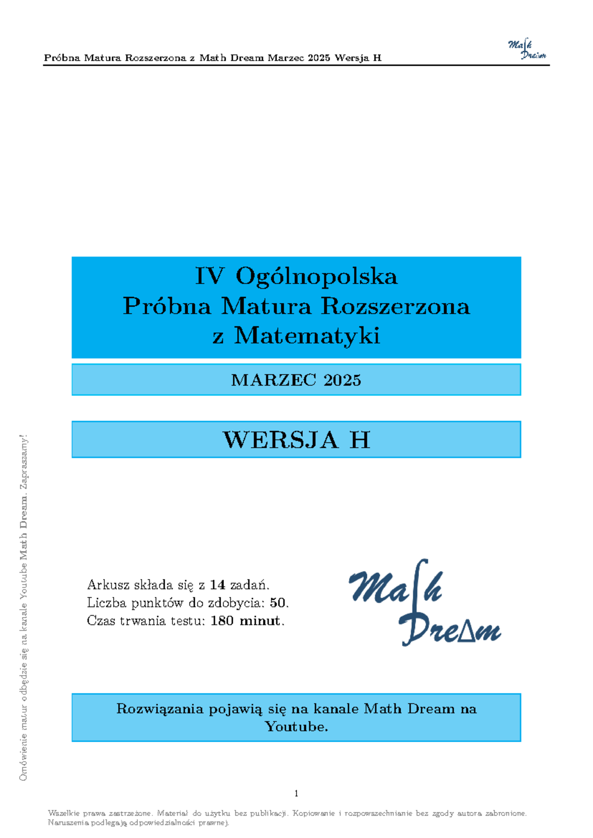 Próbna Matura Rozszerzona z Matematyki - Math Dream Marzec 2025 Wersja ...