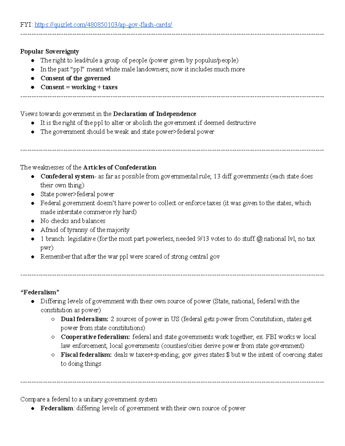 AP Government Unit 1 Study Guide: Key Concepts and Principles - Studocu