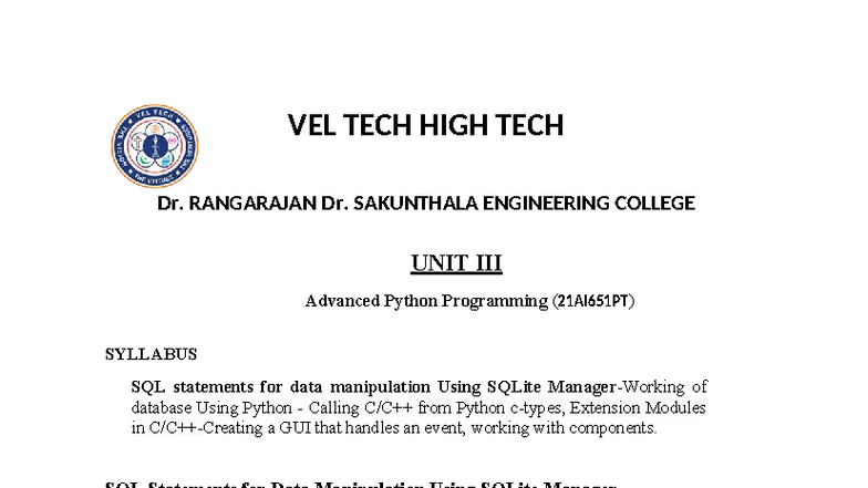 Advanced Python Programming (21AI651PT) Unit 3 - Notes on SQL & GUI ...