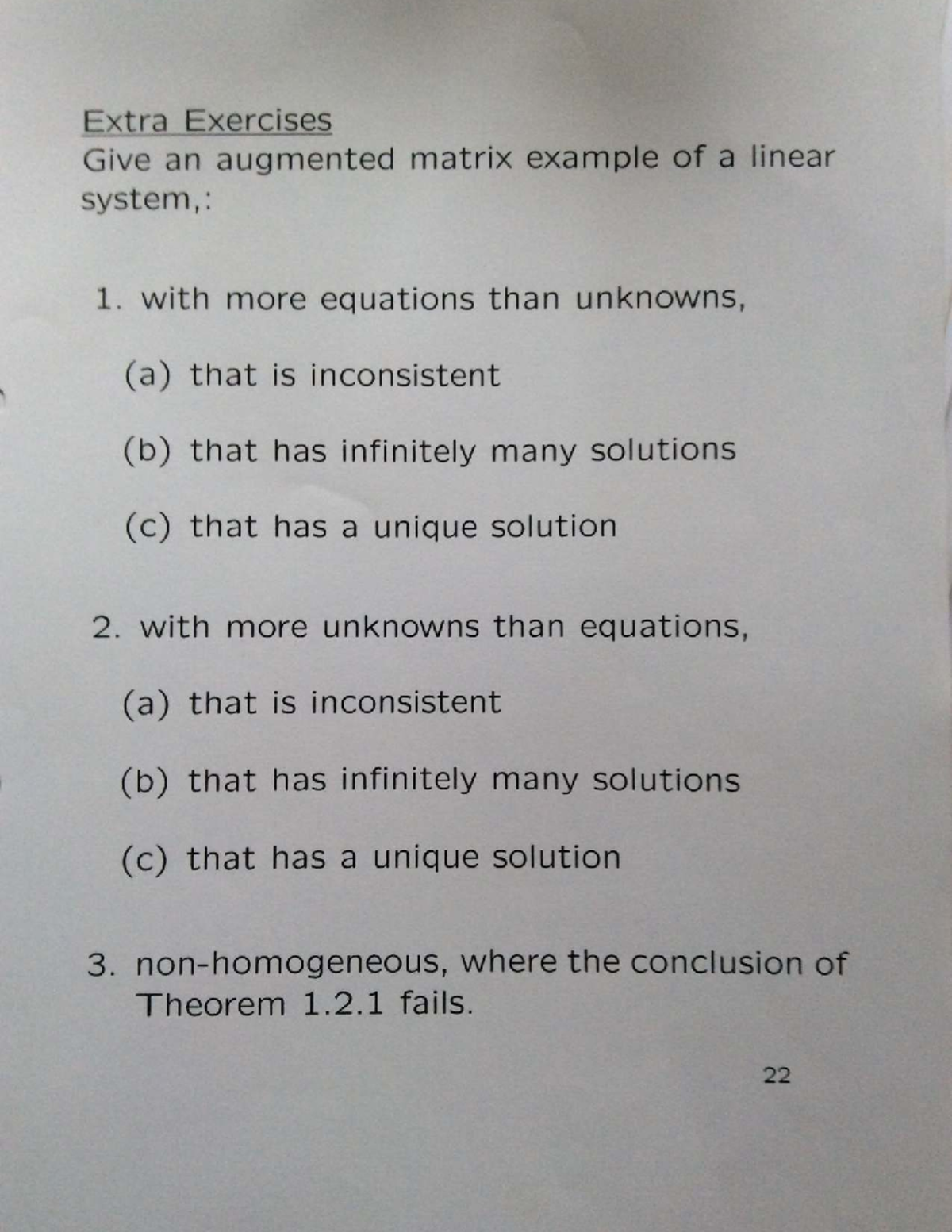 Extra Exercises: Augmented Matrices in Linear Systems - Lecture Notes ...