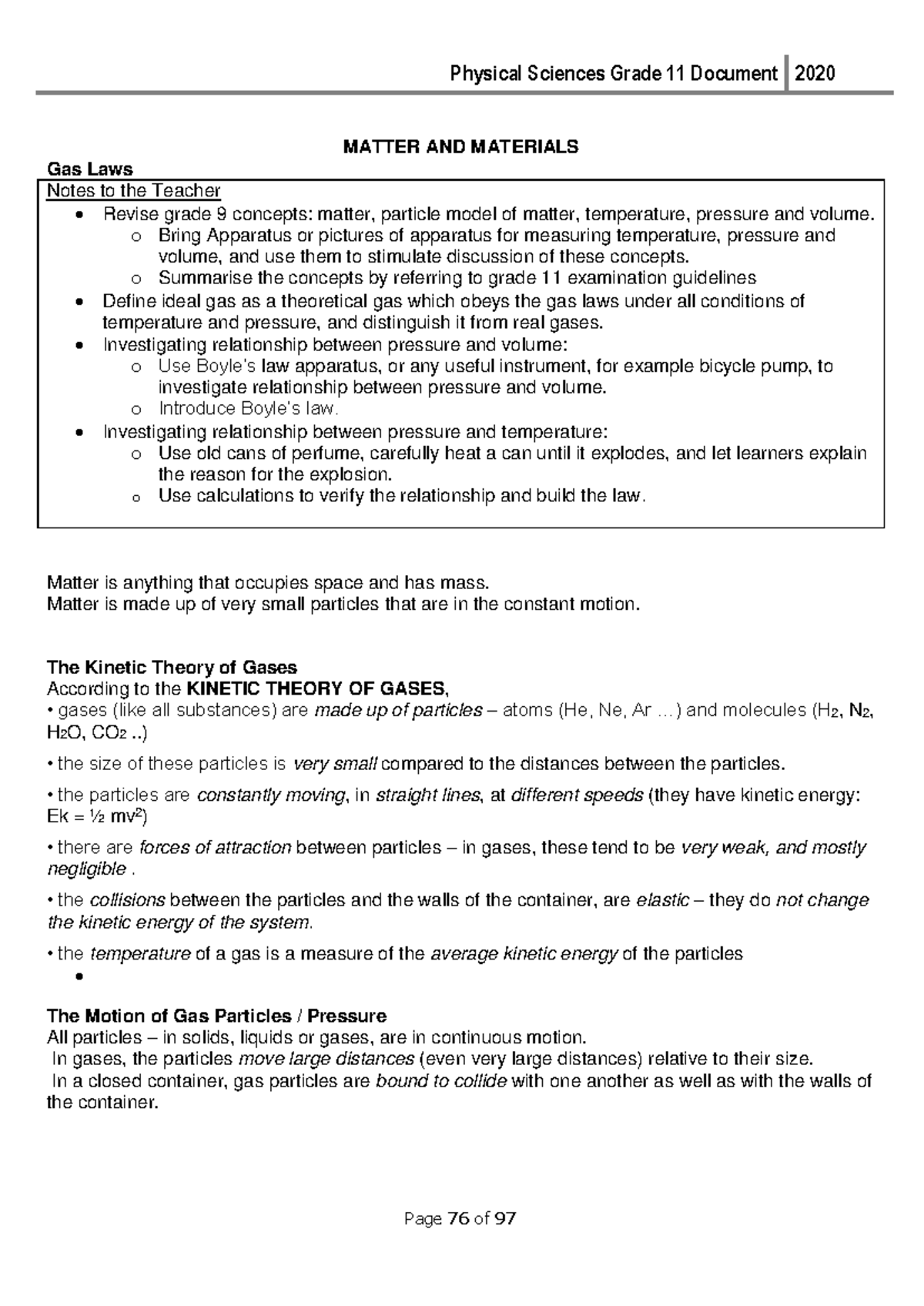 Physical Sciences Grade 11: Gas Laws and Ideal Gases Notes - Studocu