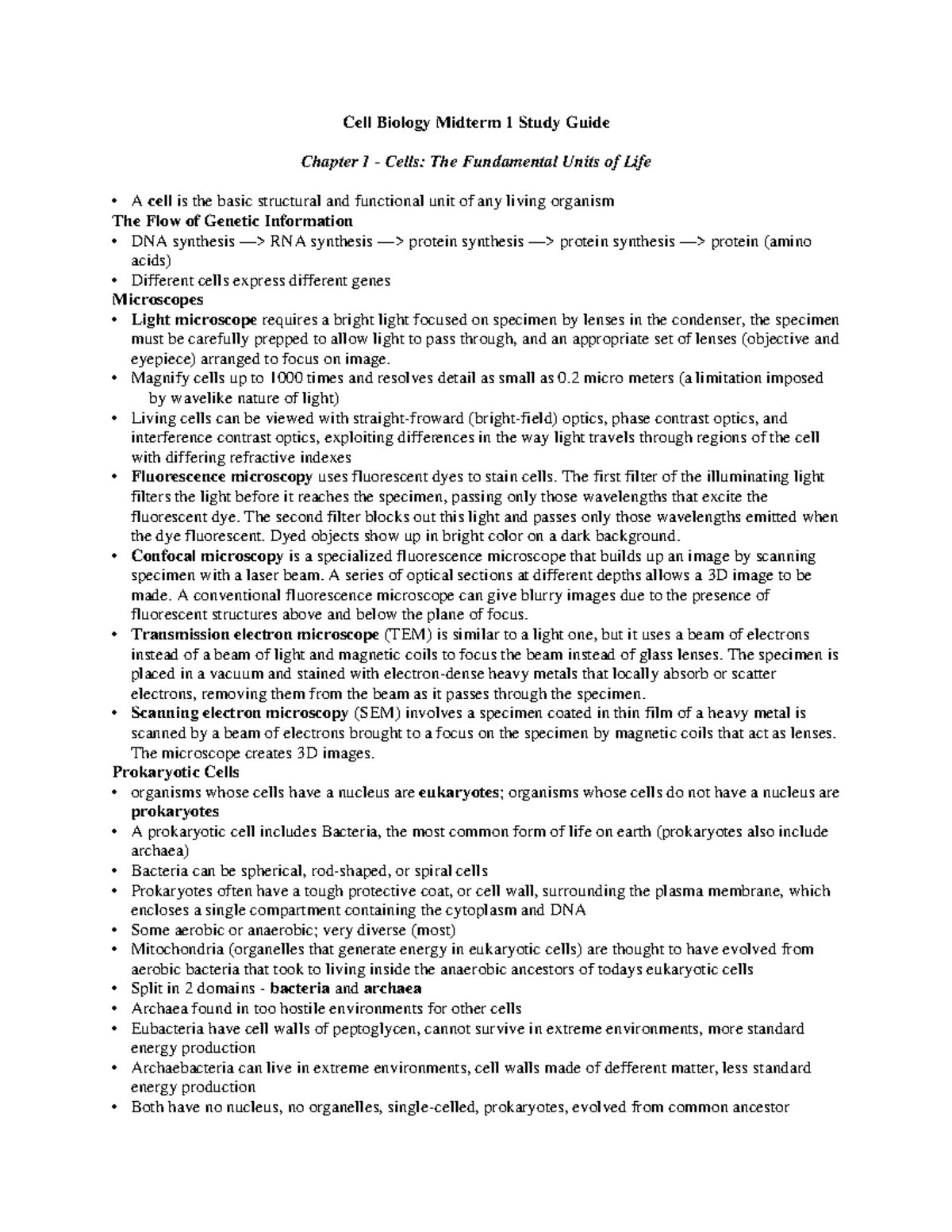 Cell Bio 10-001 Final Exam Study Notes: Key Concepts & Overview - Studocu