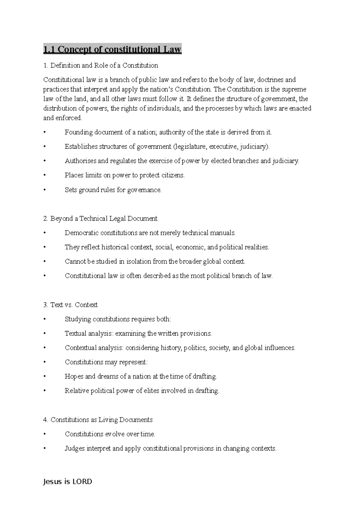 Constitutional Law Study Notes (Course Code: 1.1) - Studocu