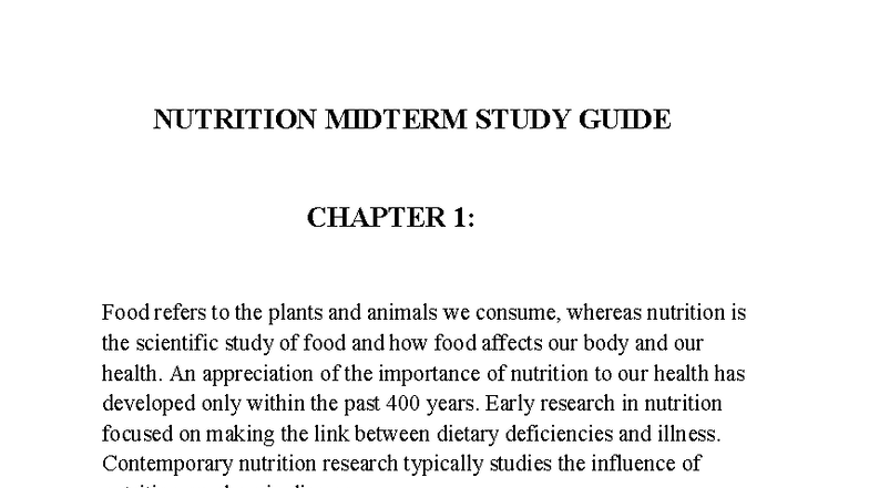 NUTRITION 101 MIDTERM STUDY GUIDE: CHAPTER 1 OVERVIEW - Studocu