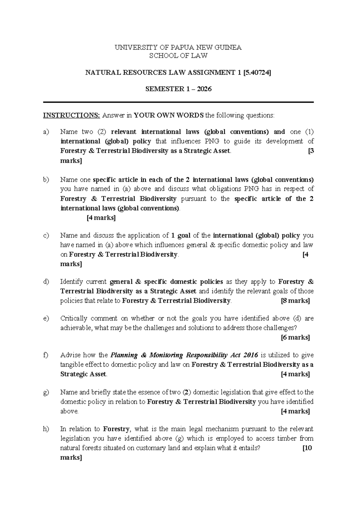 NRL 101 Assignment 1: Forestry Terrestrial Biodiversity in PNG - Studocu