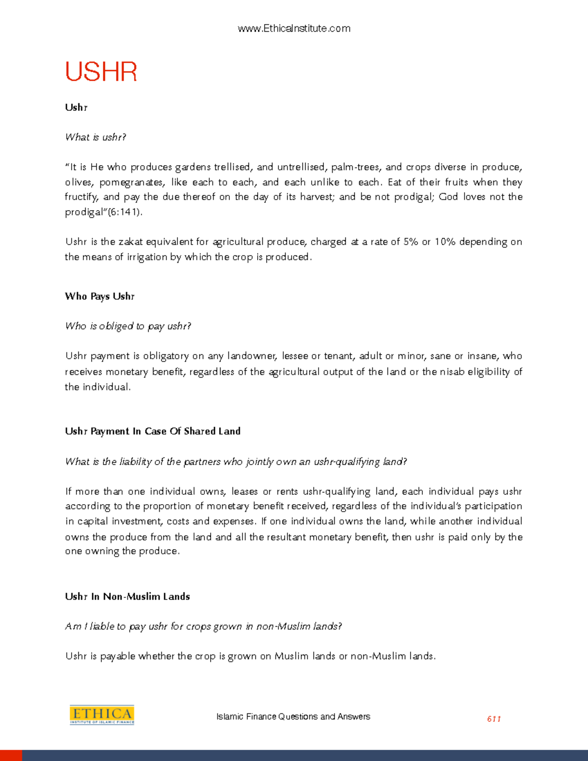 104. USHR - A Comprehensive Guide on Ushr in Islamic Studies - Studocu