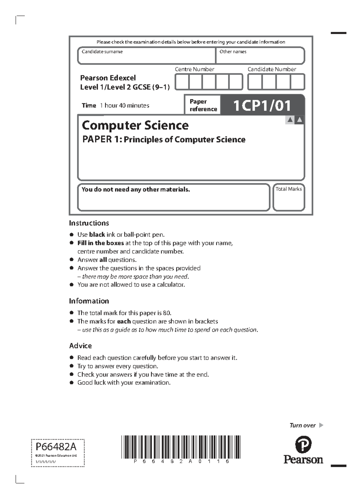 Computer Science 1CP1 Paper 1 Exam Instructions and Questions - Studocu