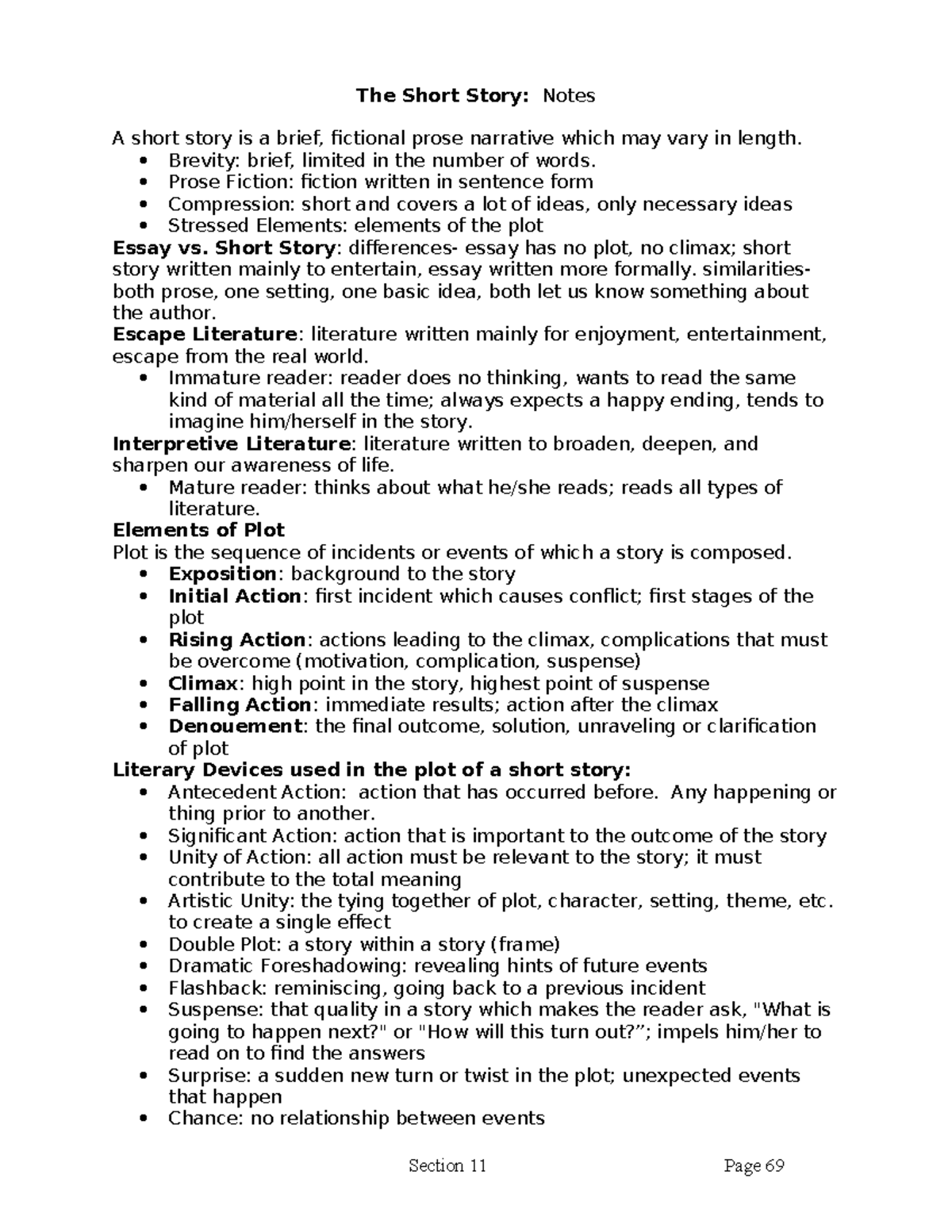 Short Story Analysis: Key Concepts and Literary Devices (ENG101) - Studocu