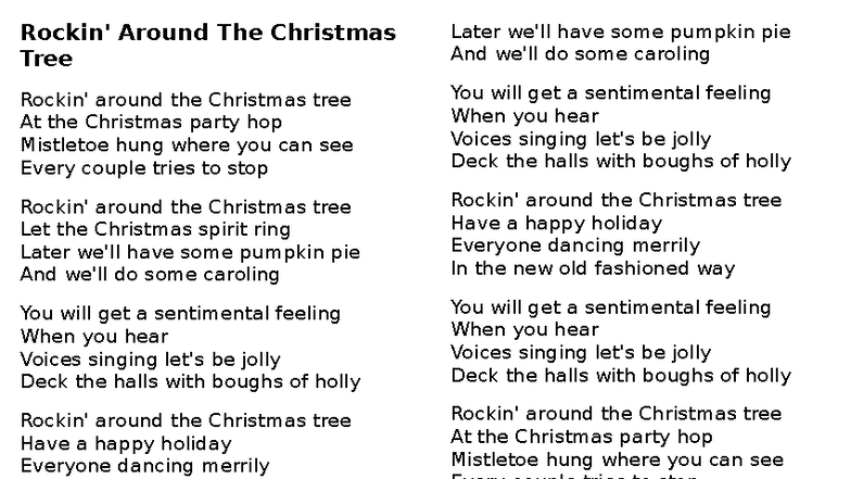 Rockin' Around the Christmas Tree: Holiday Song Lyrics - Studocu