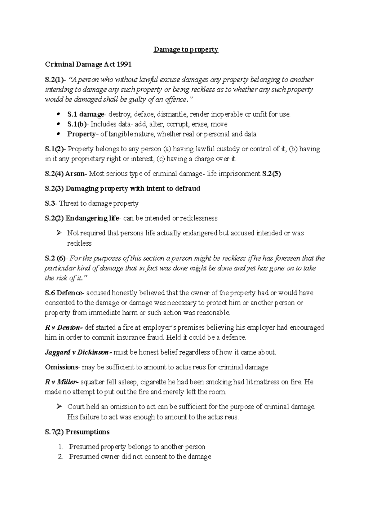 Criminal Damage Act 1991: Understanding Property Damage Laws - Studocu