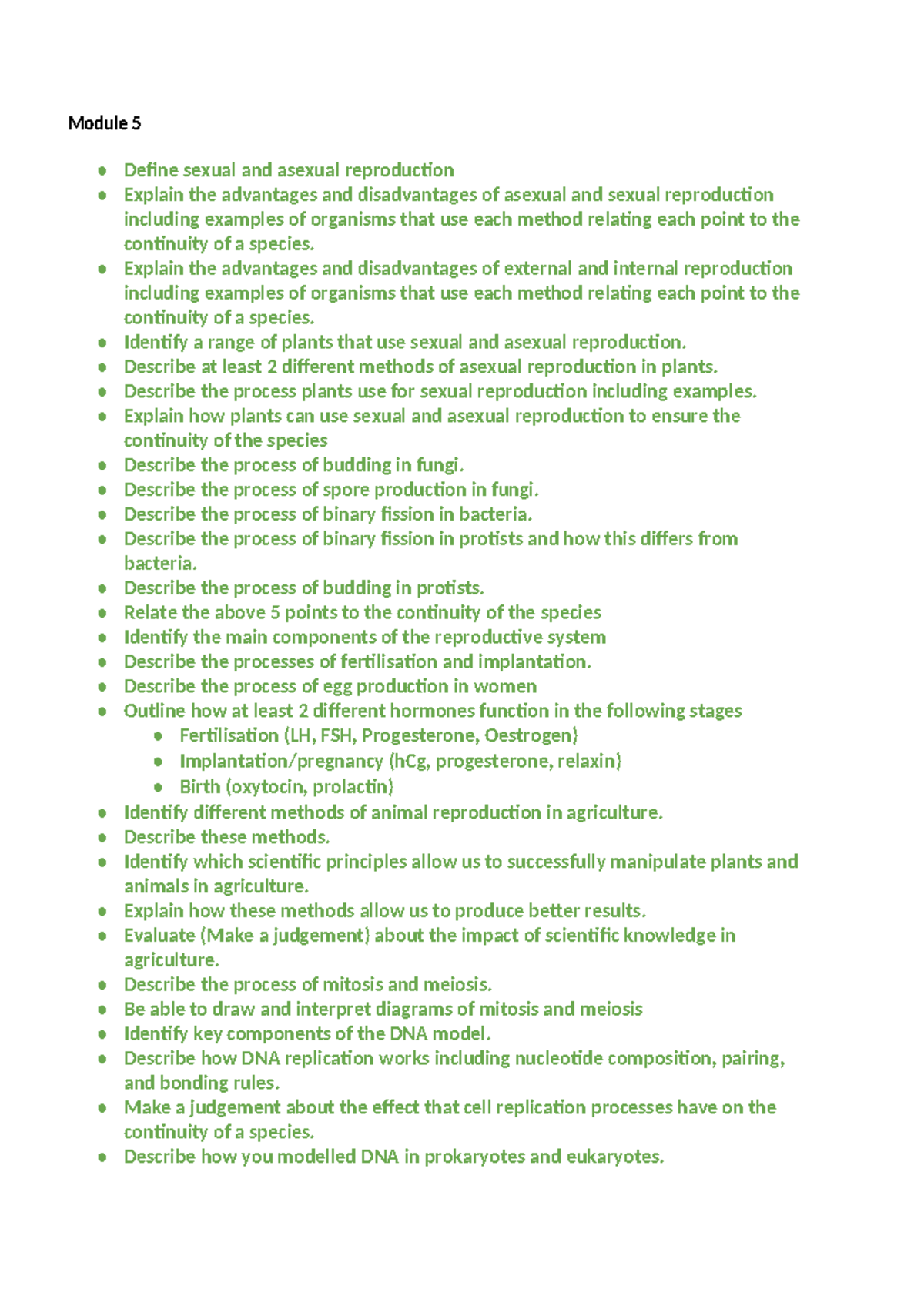 Year 12 Biology Checklist: Modules 5 to 8 Overview and Key Concepts ...