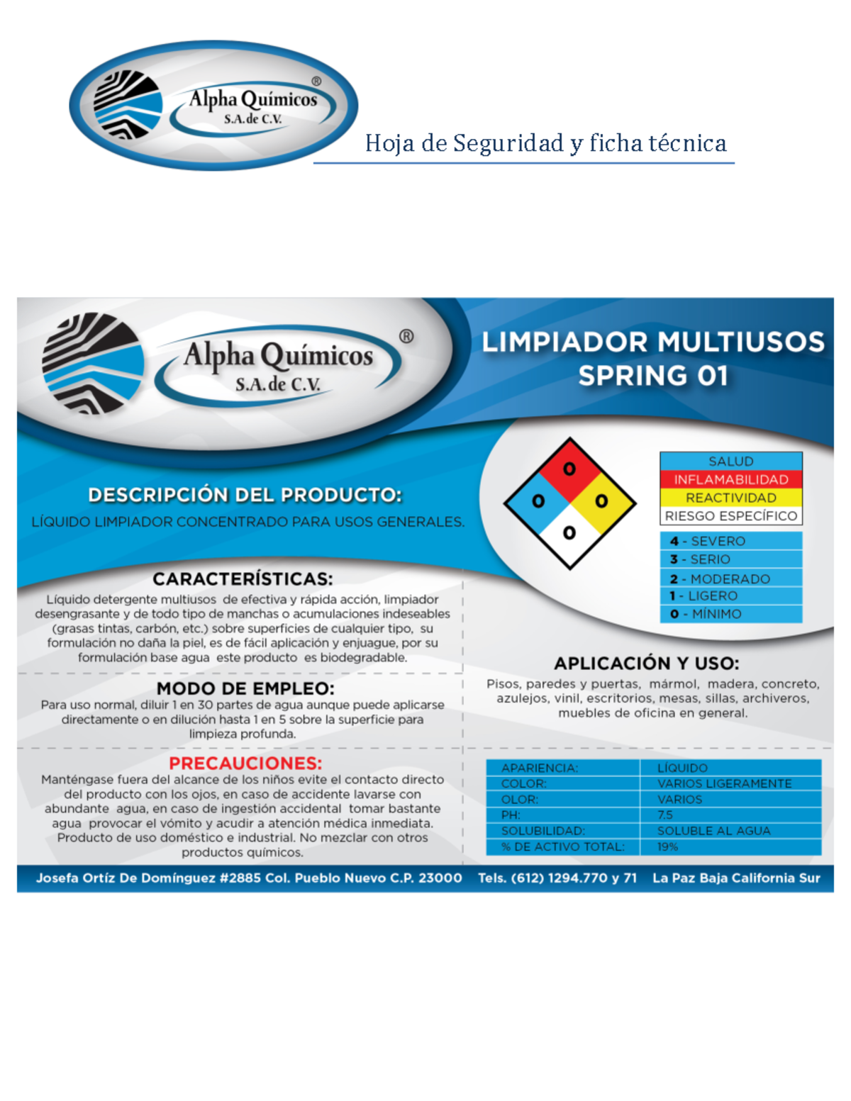 Hoja de seguridad y ficha tecnica limpiador multiusos - LIMPIADOR ...