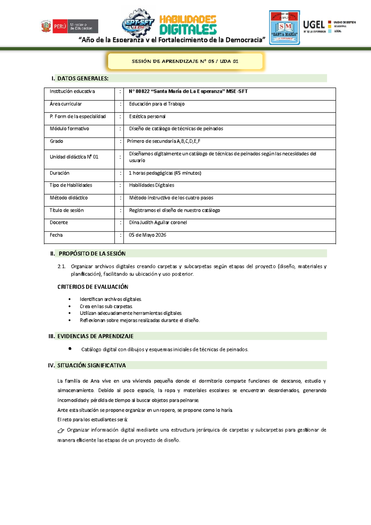 Sesión de Aprendizaje 05 UDA 01: Organización de Archivos Digitales ...