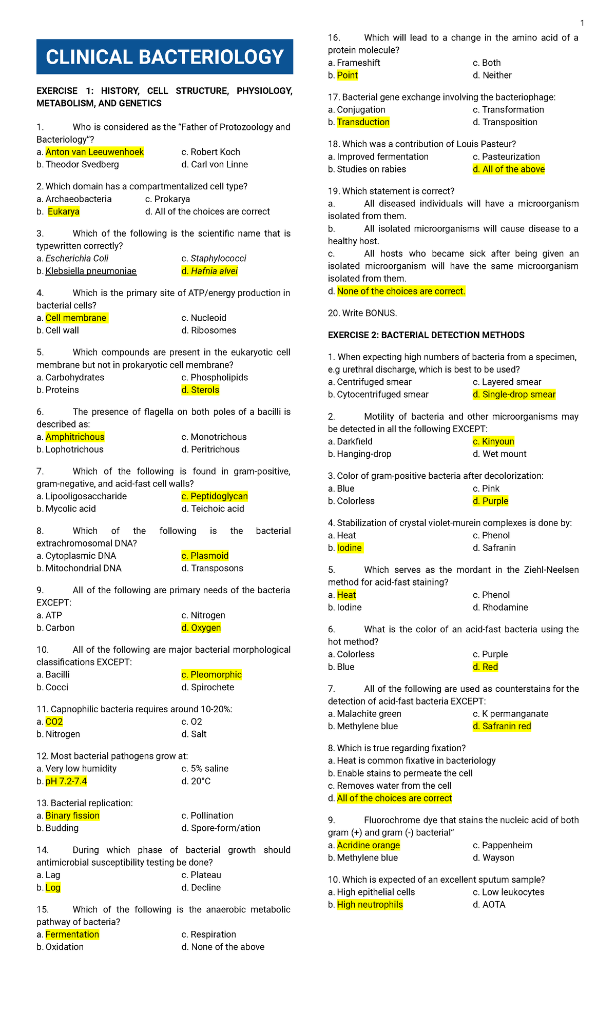MTAP Bacte Final Exam Practice Questions and Exercises - Studocu