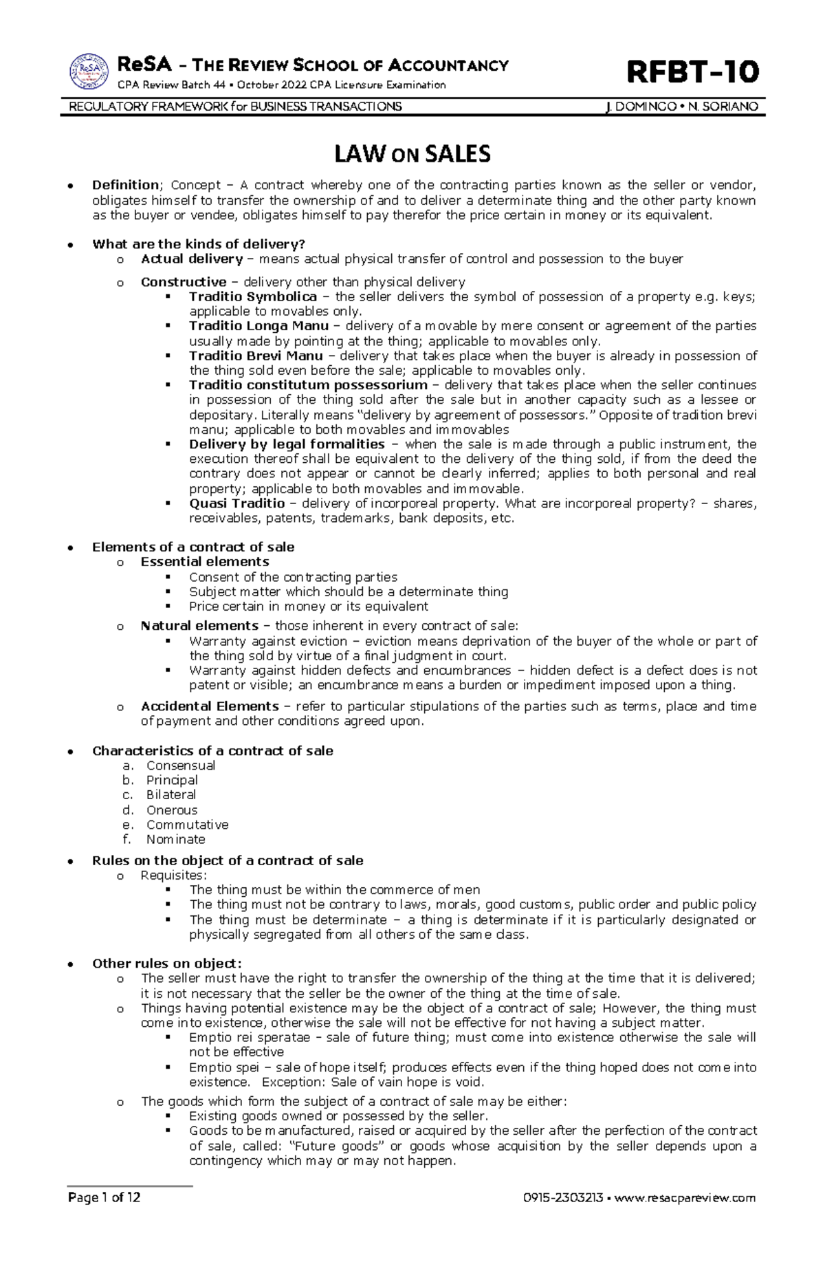 RFBT-10 (Sales) - hey - ReSA - THE REVIEW SCHOOL OF ACCOUNTANCY CPA ...