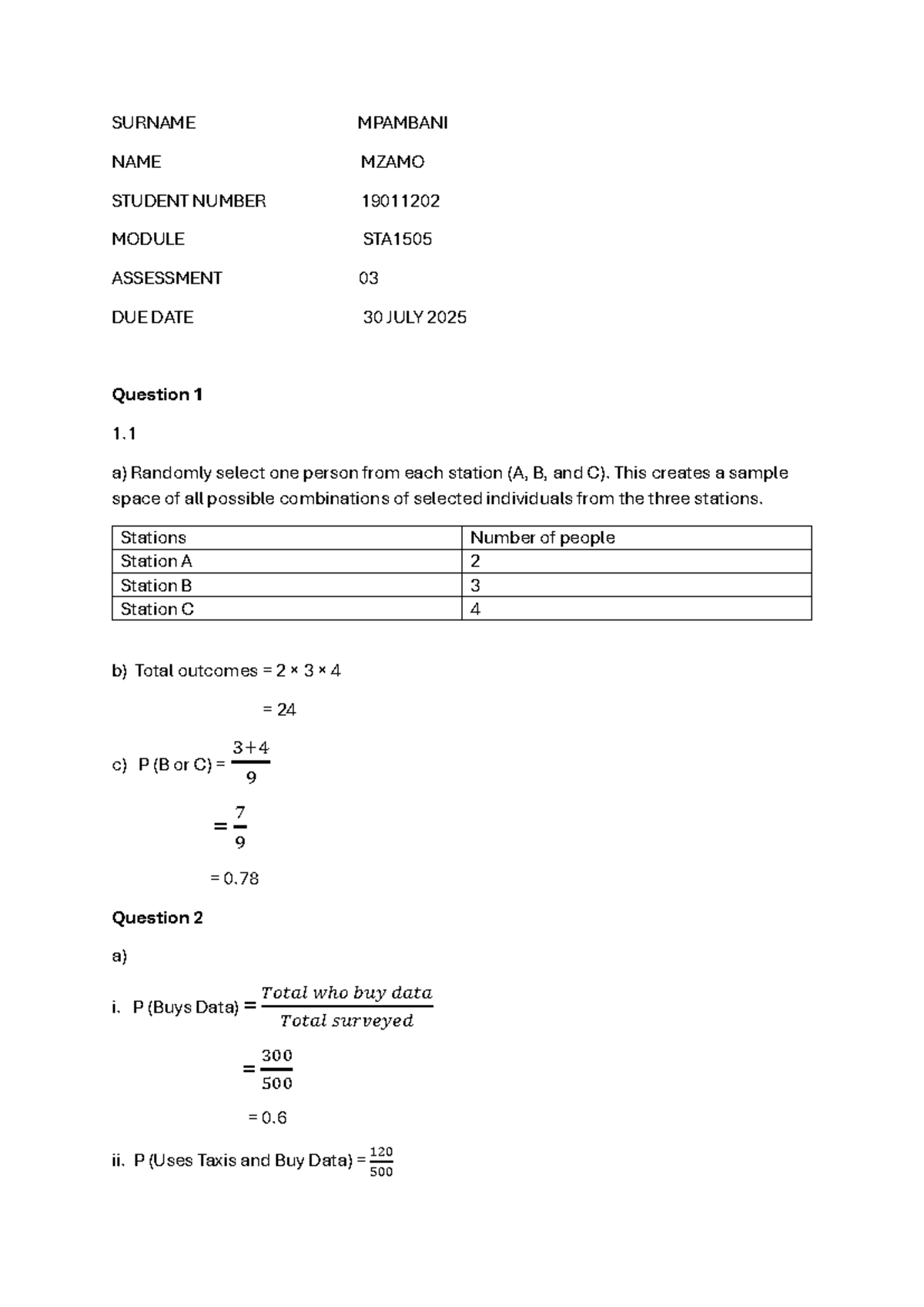 Mz AMO STA1505 - Assessment 03 Notes on Probability Concepts - Studocu