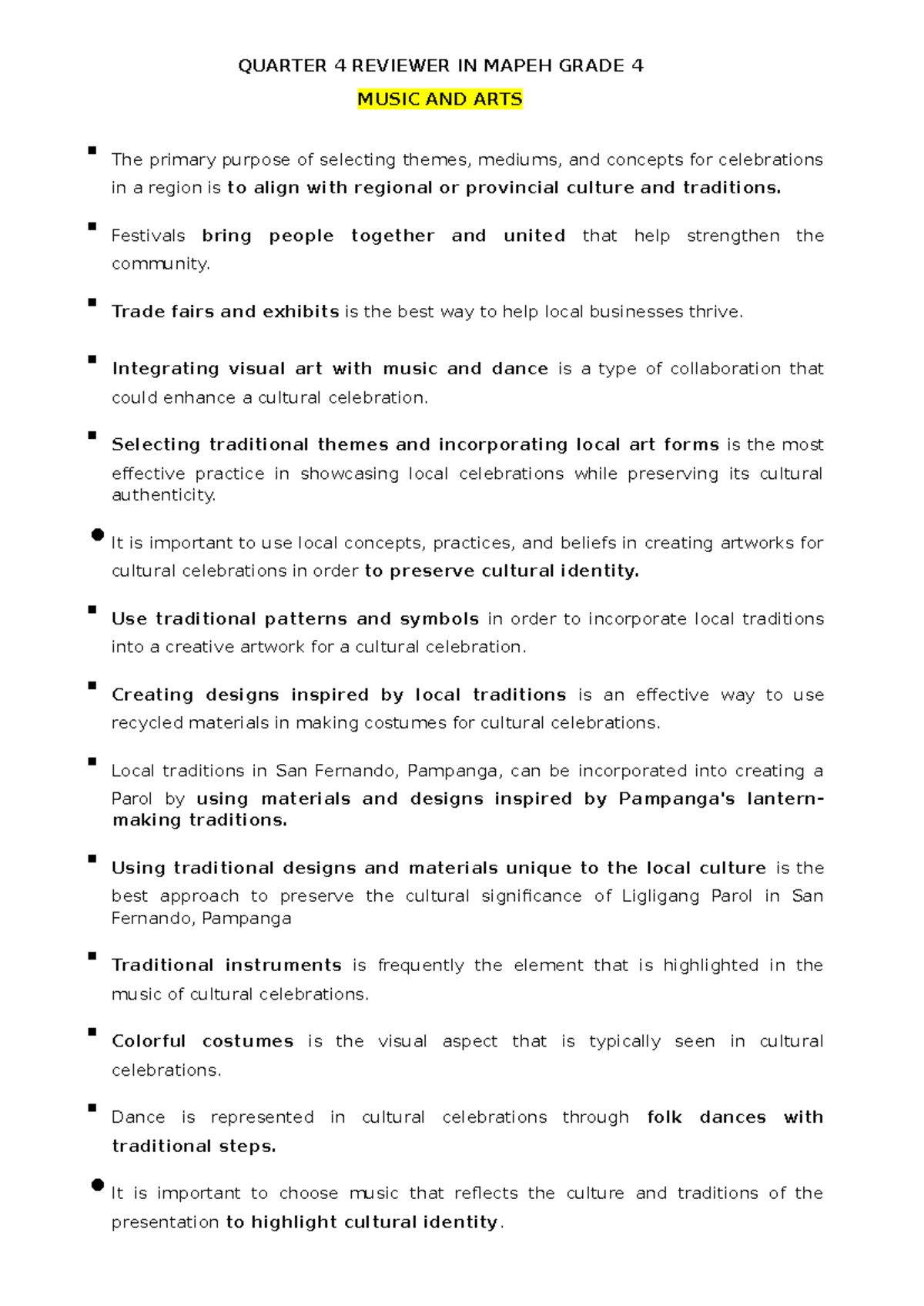 Grade 4 Reviewer IN Mapeh Q4 - QUARTER 4 REVIEWER IN MAPEH GRADE 4 ...