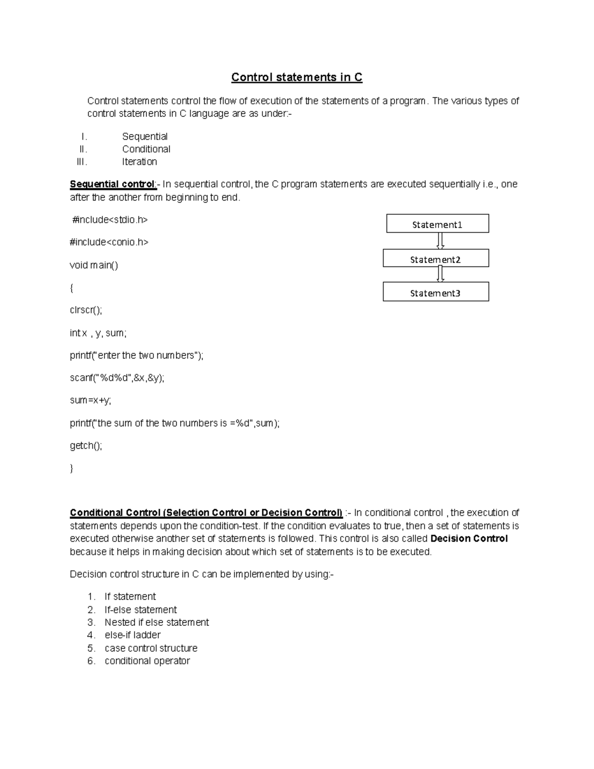 Control Structures in C: Understanding Control Statements - Studocu