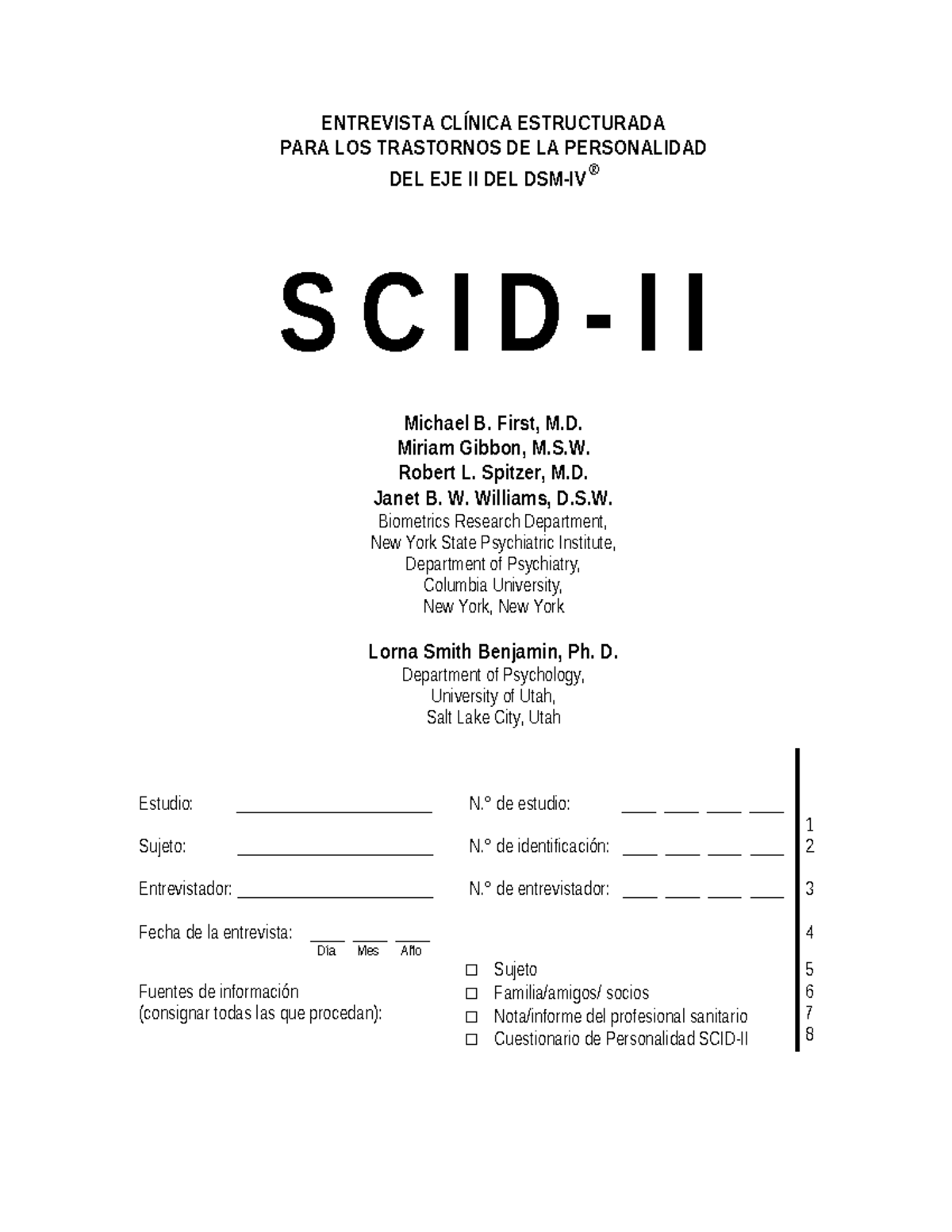 Entrevista Clínica Estructurada SCID-II para Trastornos de Personalidad ...