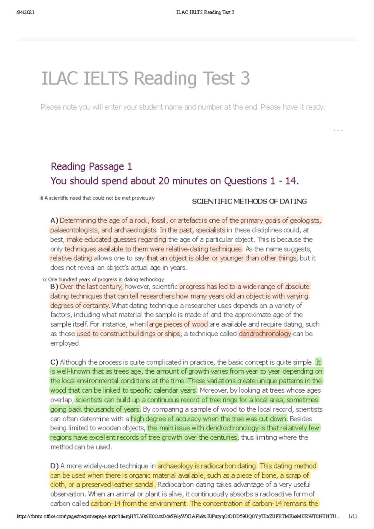 ILAC IELTS Reading Test 3 - Scientific Methods of Dating Explained ...