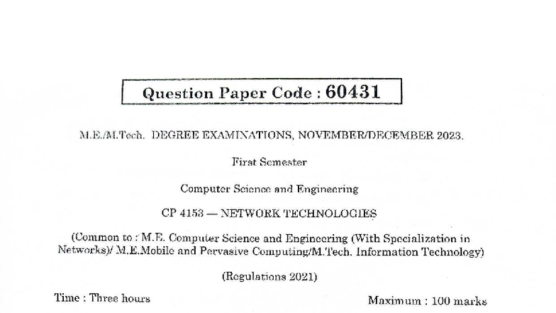 Network Technologies CP4153 - 2023 Degree Exam Question Paper - Studocu