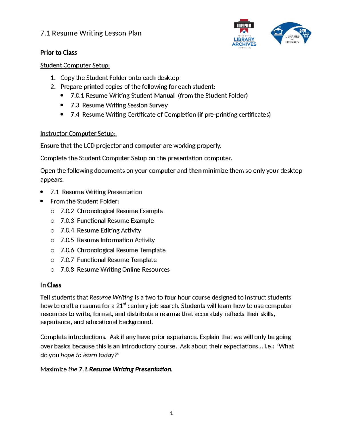 7.1 Resume Writing Lesson Plan: Preparing Students for Success - Studocu