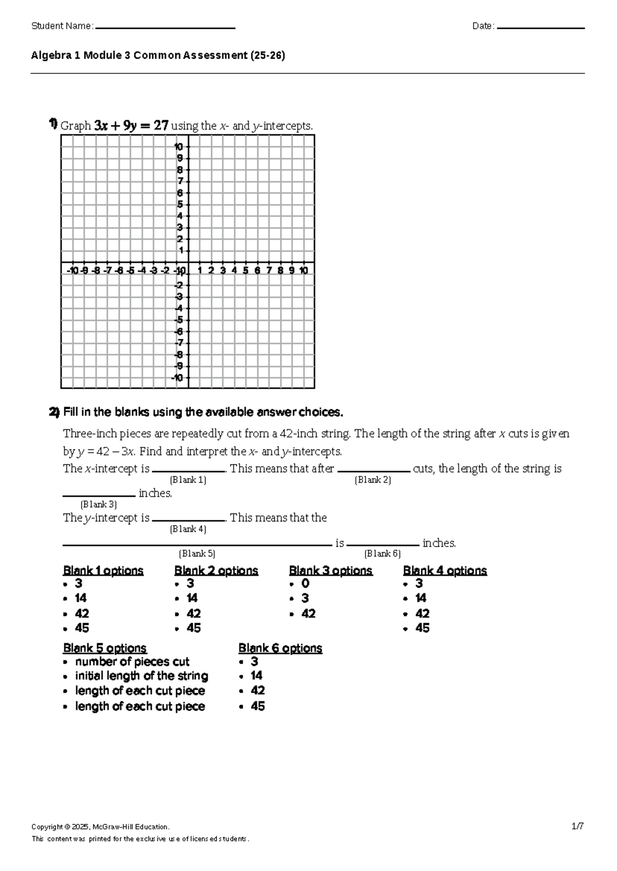 Algebra 1 Module 3 Common Assessment (25-26) Review Guide - Studocu