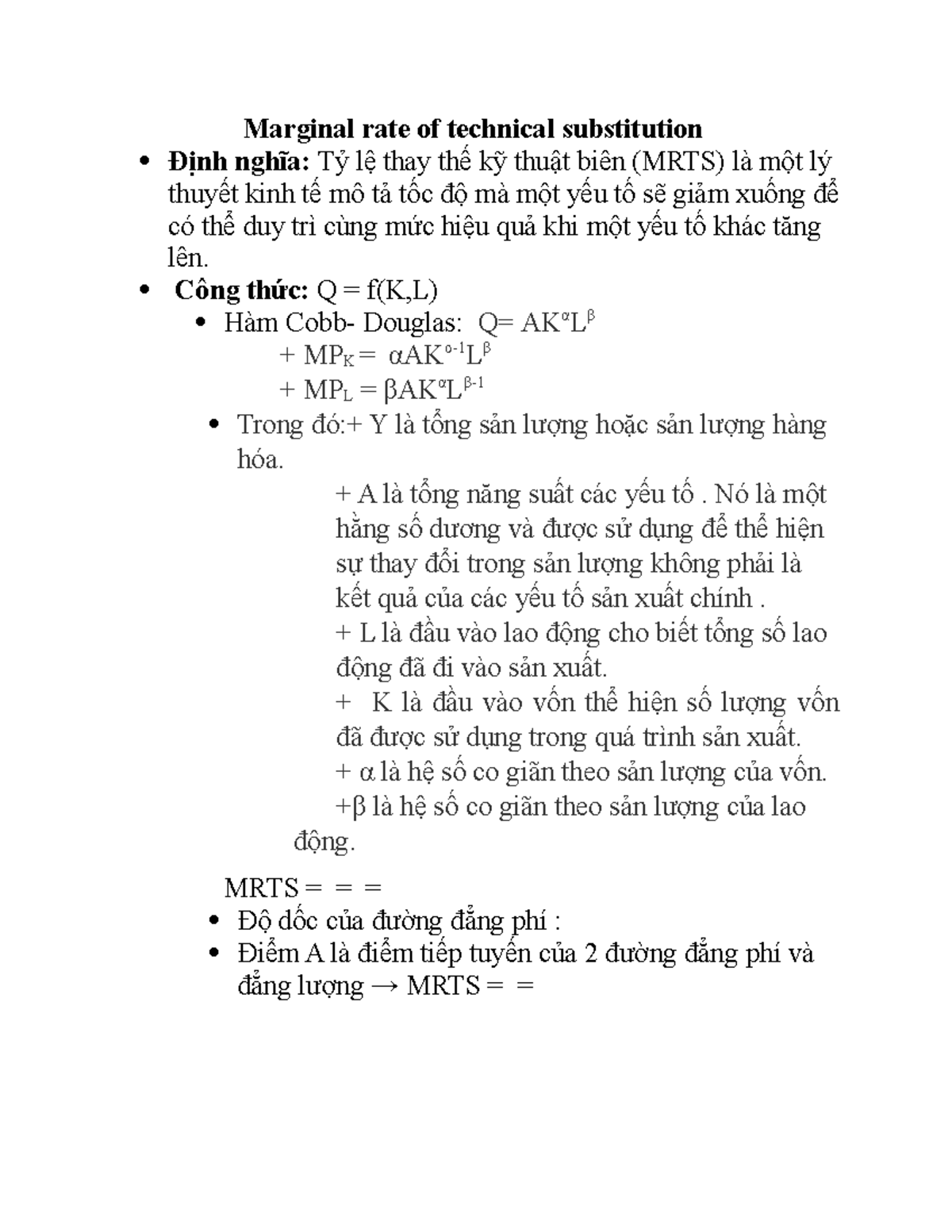 Marginal Rate of Technical Substitution (MRTS) Overview and Analysis - Studocu