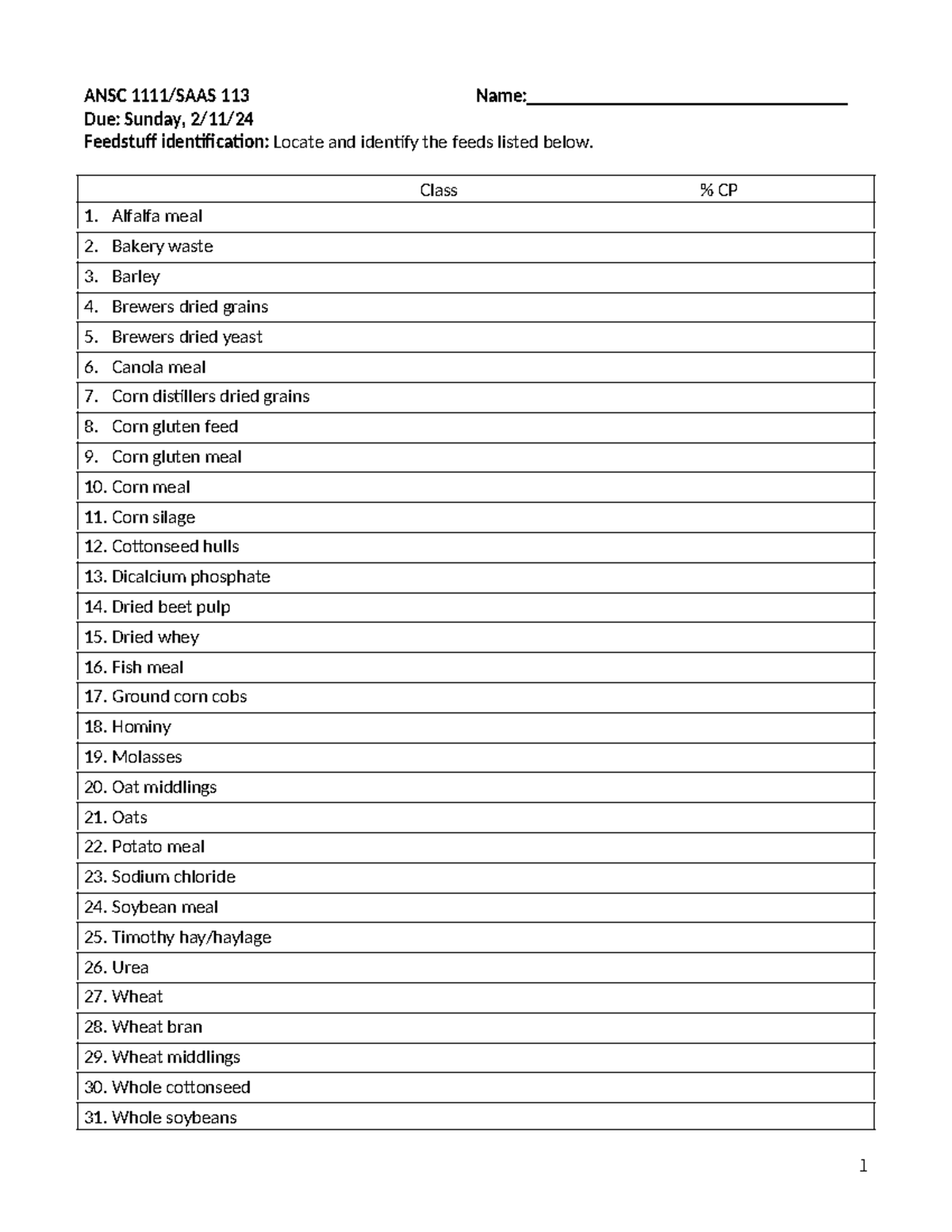 ANSC 1111/SAAS 113: Feed Identification & Calculation Guidelines - Studocu