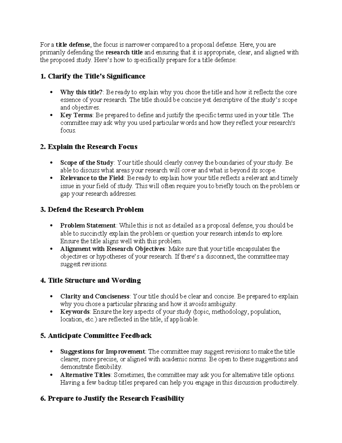 Title Defense Preparation Guidelines for Research Projects - Studocu