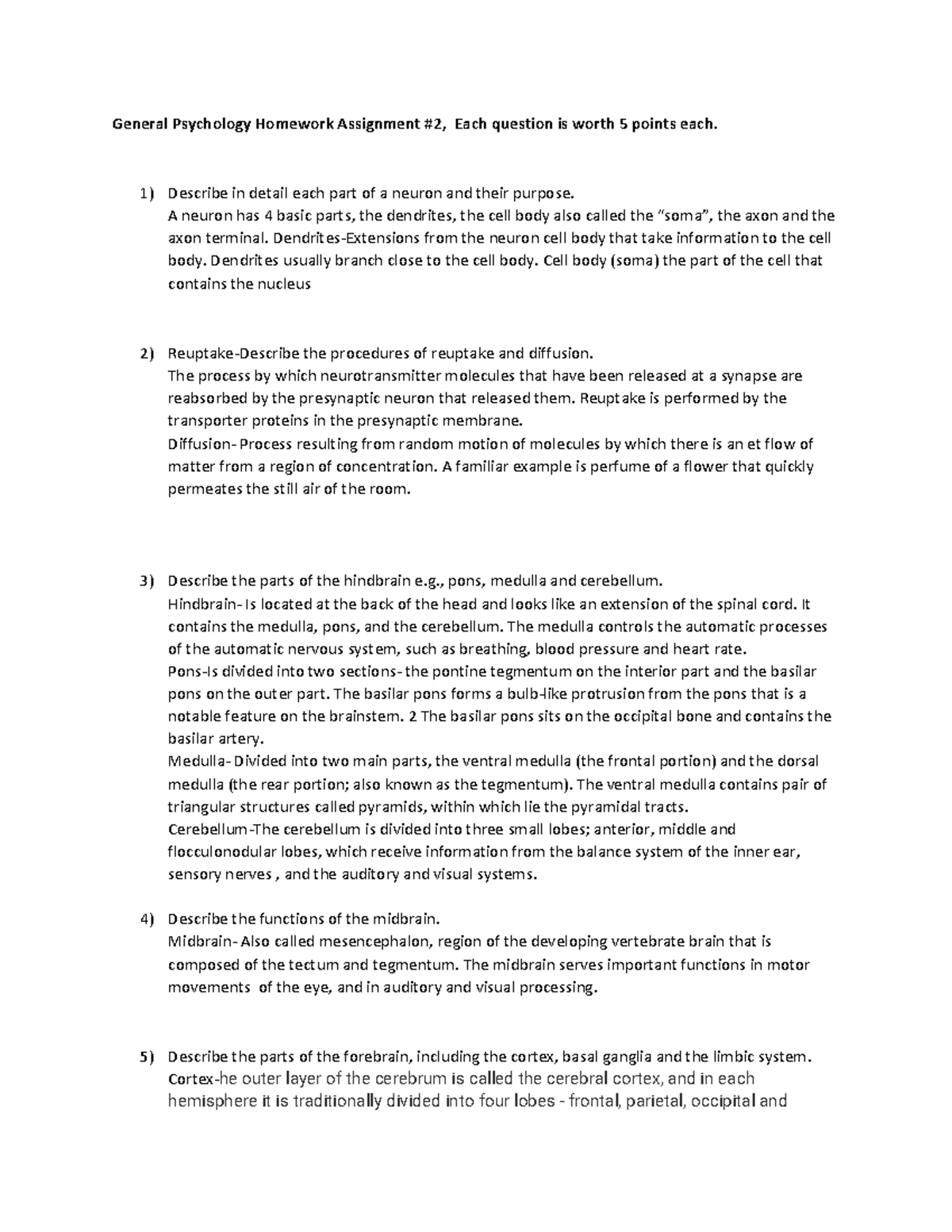 Homework psych 1 - General Psychology Homework Assignment #2, Each ...