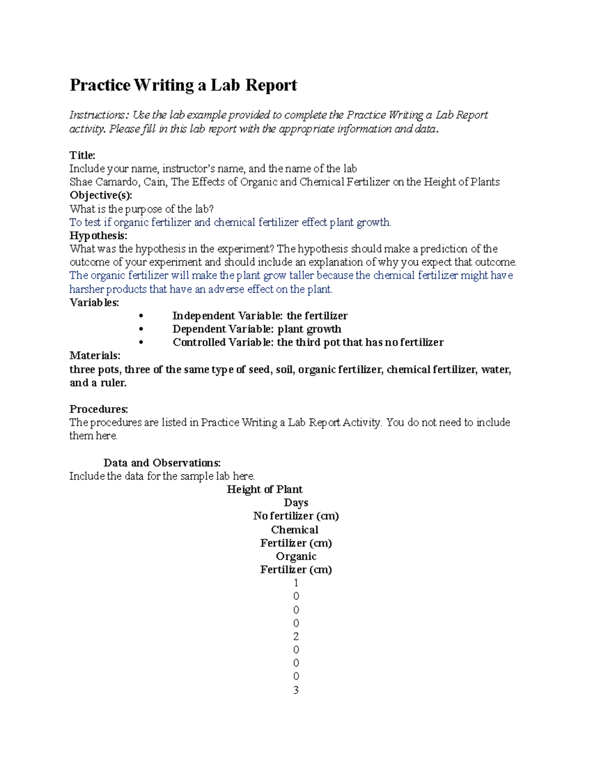 01 01 Exploring Life Assignment - Practice Writing a Lab Report ...