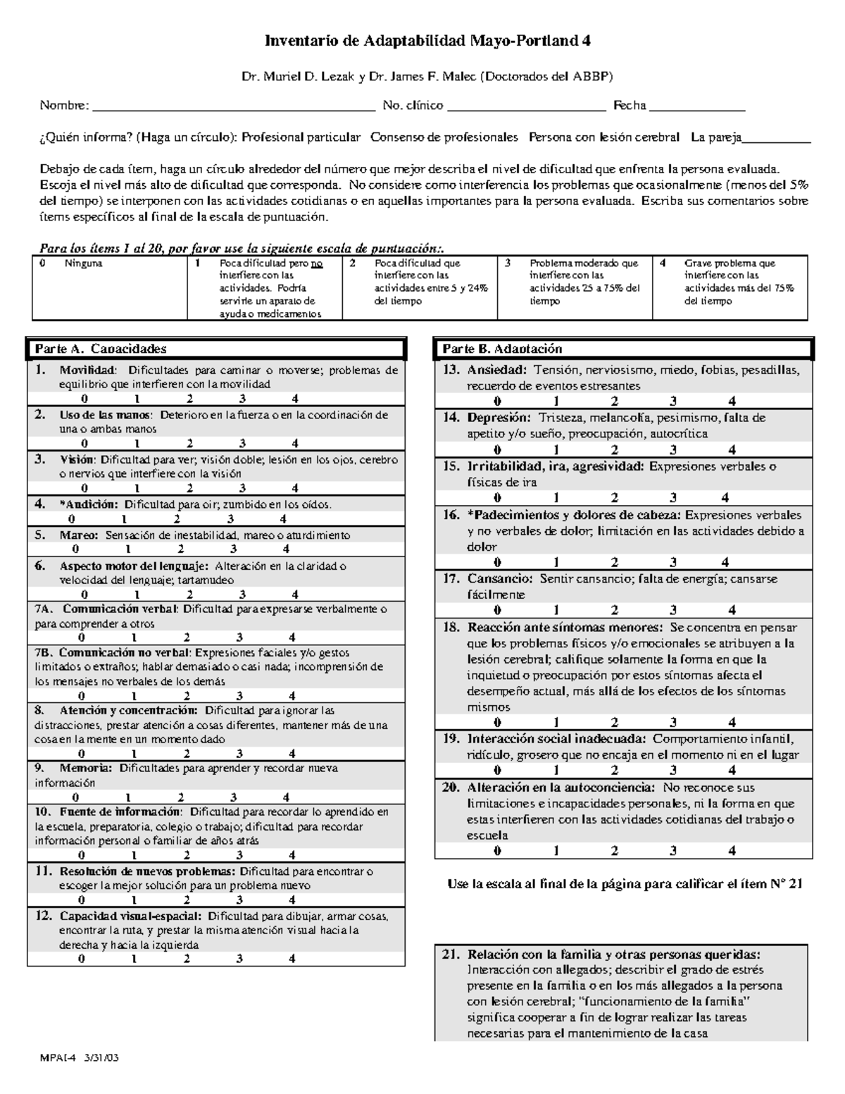 Inventario de Adaptabilidad 4 - Mayo Portland 4 SP: Material ...