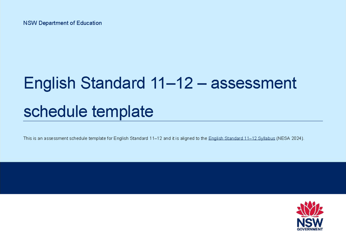 NSW English Standard Assessment Schedule Template (NESA 2024) - Studocu