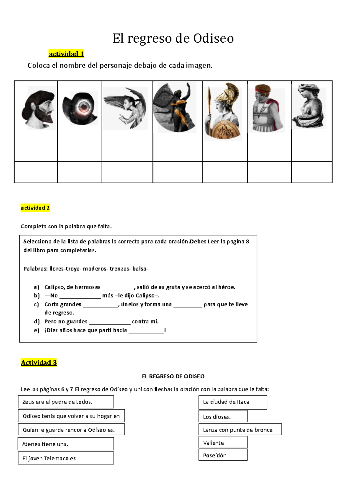 El regreso de Odiseo: Actividades y Ejercicios de Comprensión - Studocu