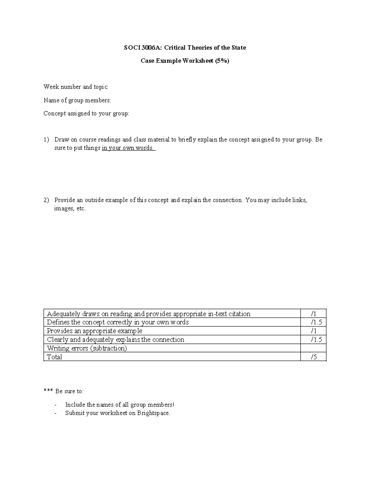 SOCI 3006A: Case Example Worksheet on Critical Theories of the State ...