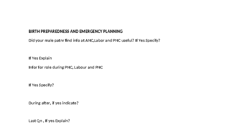 Birth Preparedness & Emergency Planning: Insights from ANC & PNC - Studocu