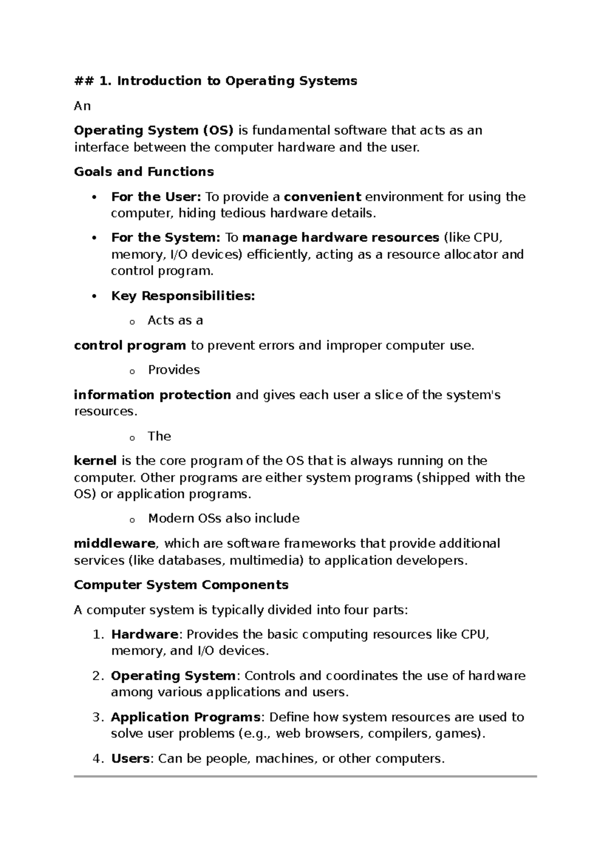 Introduction to Operating Systems (CS101) - Key Concepts and Functions ...