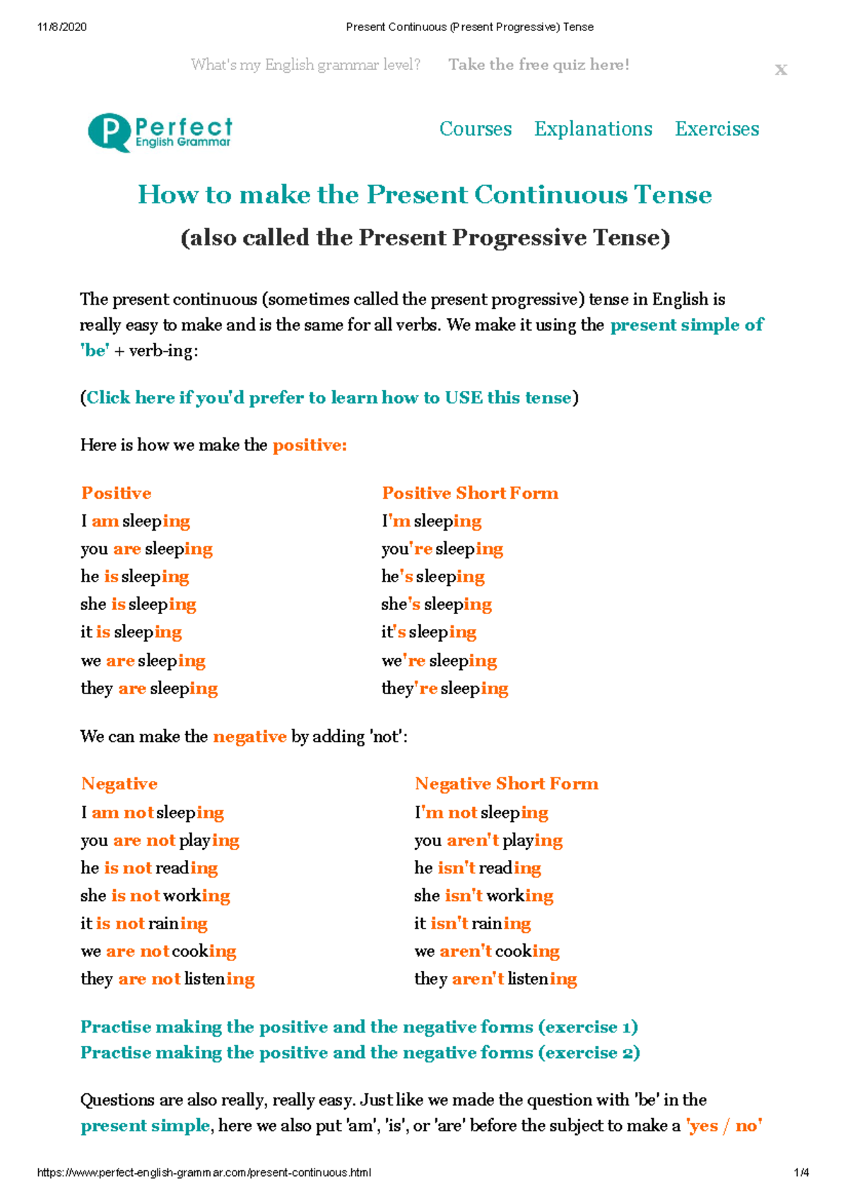 Present Continuous (Present Progressive) Tense - 11/8/2020 Present ...