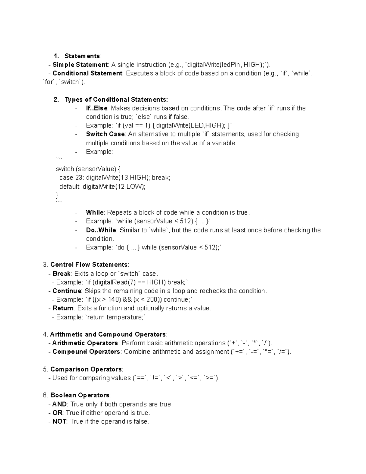 Chapter 5: Control Flow & Operators in Electronics (ELEC 101) - Studocu