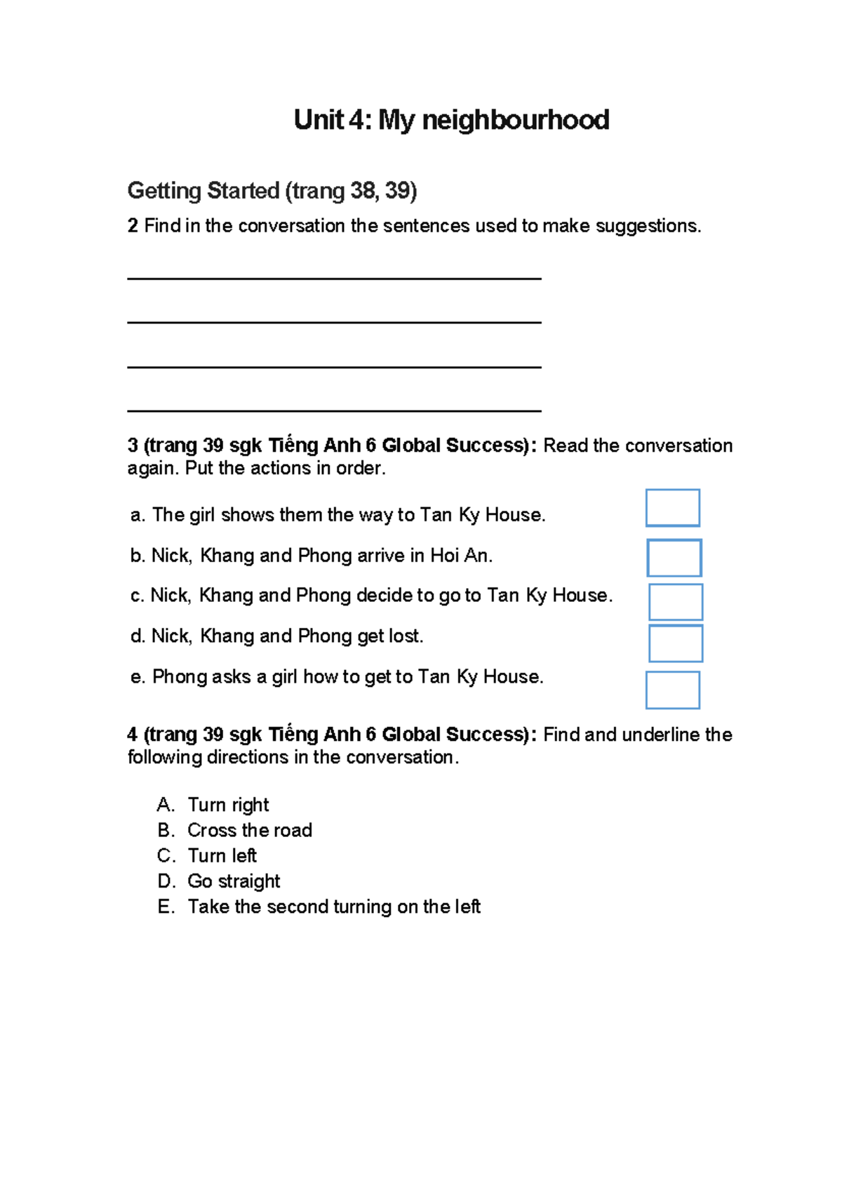 Unit 4: My Neighbourhood - Activities and Exercises (Tiếng Anh 6 Global ...