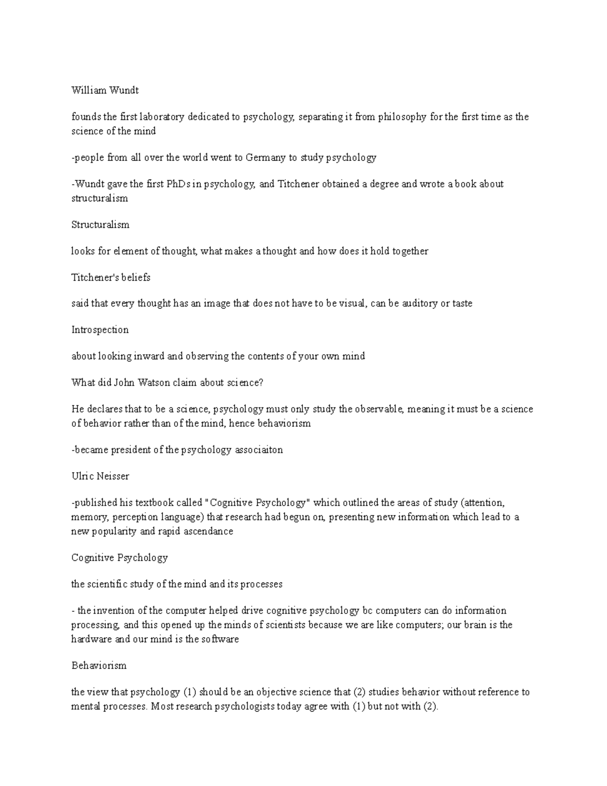 Psyc Exam #1 - Professor Eric Lundquist Exam #1 - William Wundt founds ...